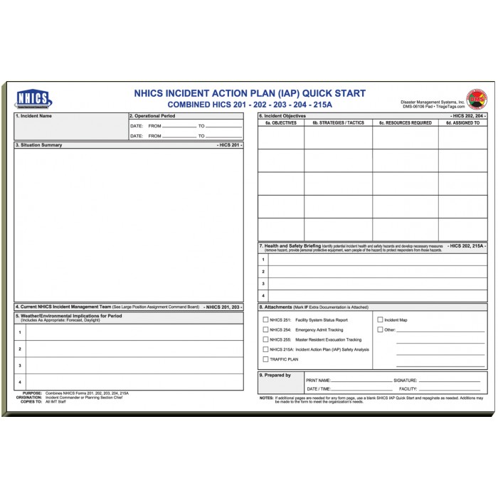 NHICS IAP Quick Start Worksheet Pad