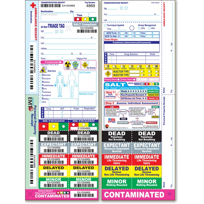 All Risk® SALT Triage Tag, Non-Wristband