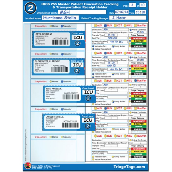 Evac123® HICS 255 Transportation (Step 2) Receipt Holder Refill